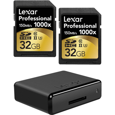 Lexar Professional Workflow SR1 Card Reader with 2 Lexar 32GB ...